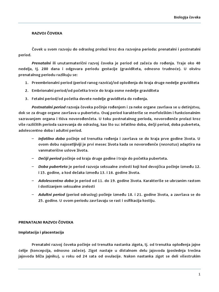 0 Prenatalno Razvice Coveka | PDF