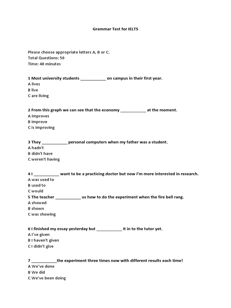 IELTS Grammar Test | PDF