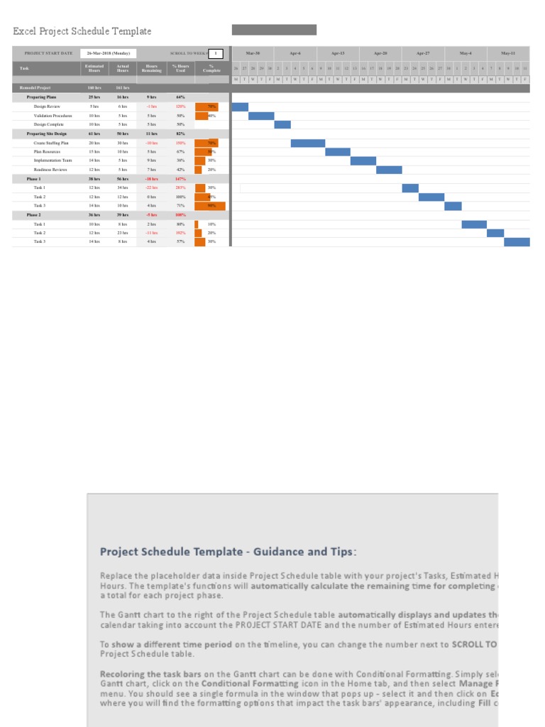 Excel Project Schedule Template: Mar-30 Apr-6 Apr-13 Apr-20 Apr-27 May ...