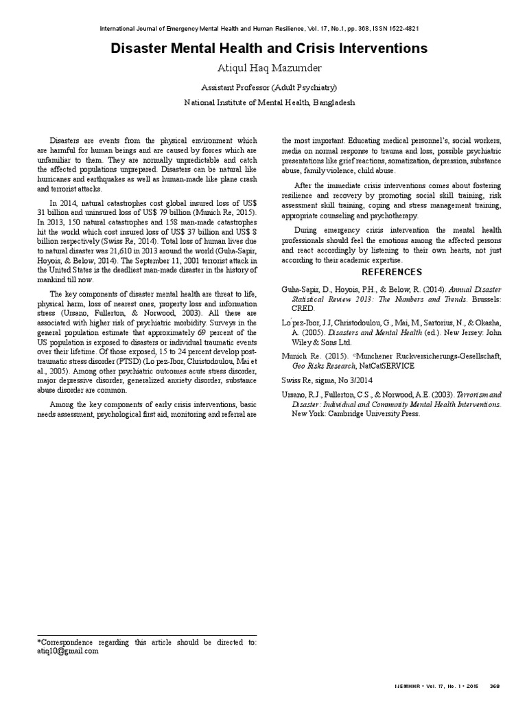 Disaster Mental Health and Crisis Interventions 1522 4821 17 E179 | PDF ...