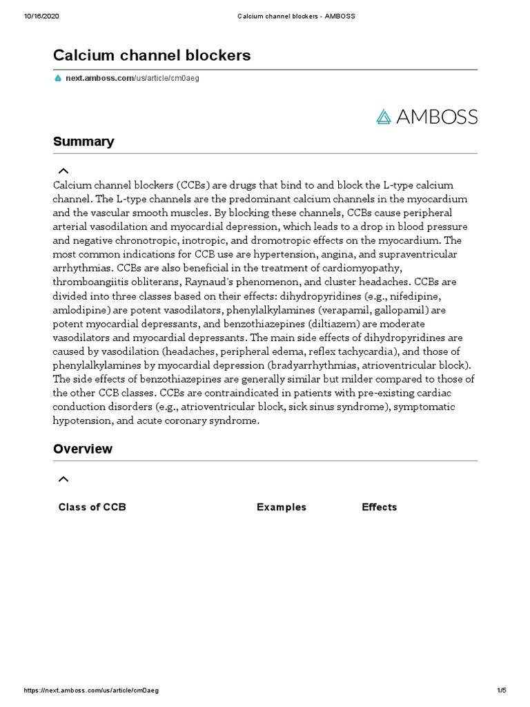 Calcium Channel Blockers Overview | PDF | Internal Medicine ...