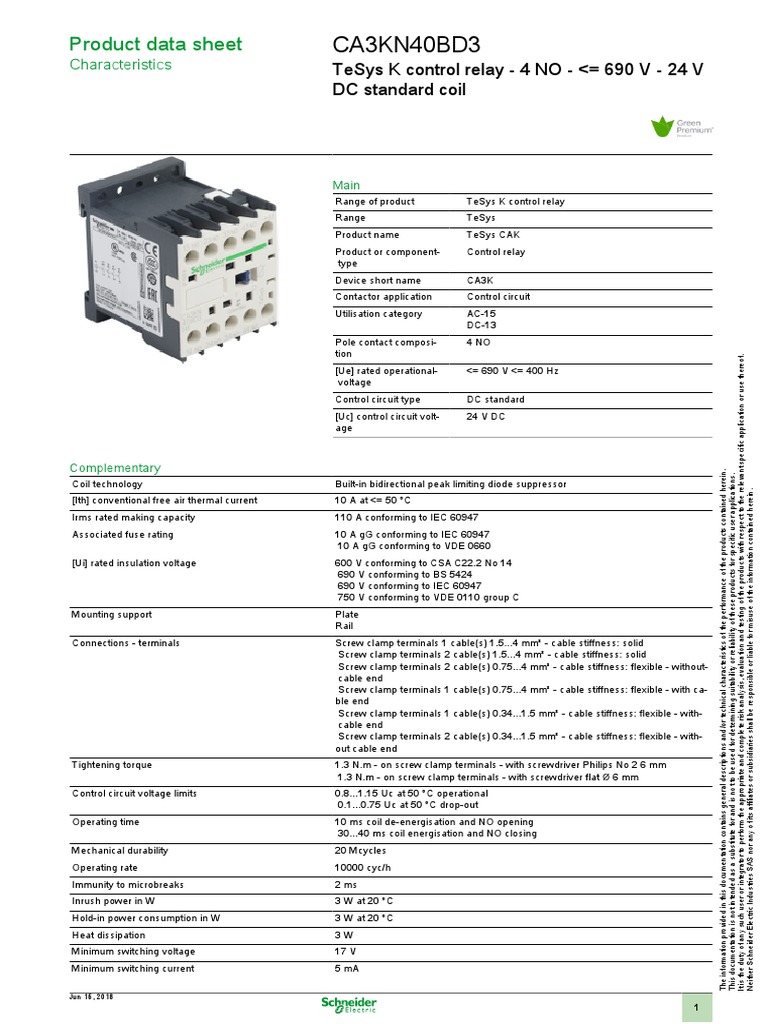 Product Data Sheet for TeSys K Control Relay - 4 NO