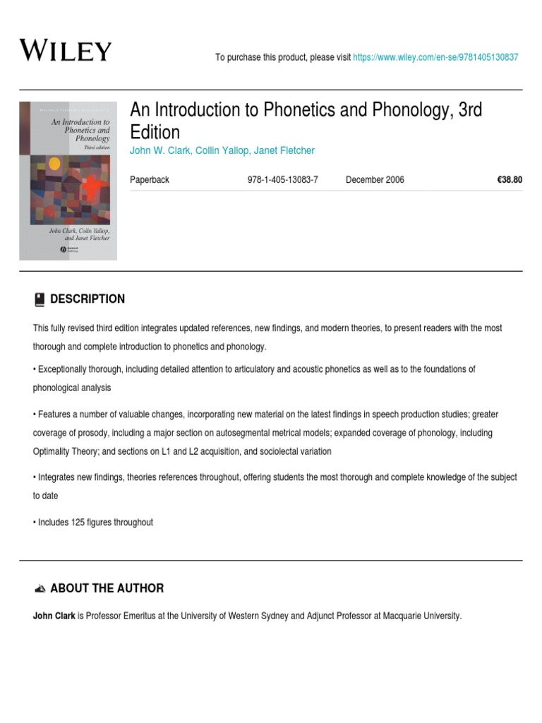 Wiley - An Introduction To Phonetics and Phonology, 3rd Edition - 978-1 ...