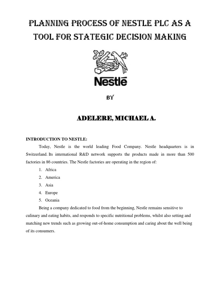 Nestle Planning Process as Strategic Tool | PDF | Nestlé | Marketing