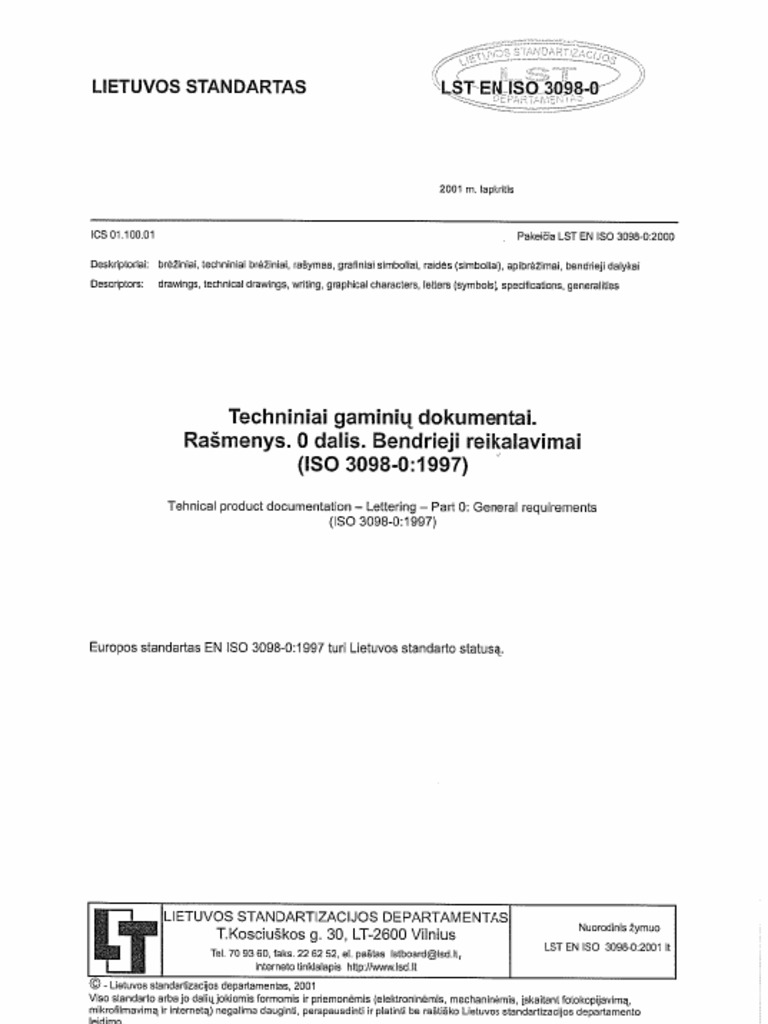 LST EN ISO 3098-0-2001 - Techniniai Gaminių Dokumentai. Rašmenys. 0 ...