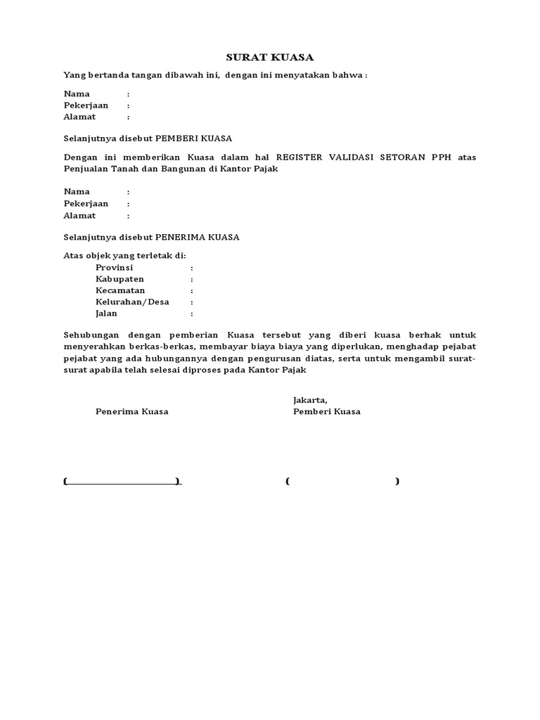 Surat Kuasa Validasi PPH | PDF