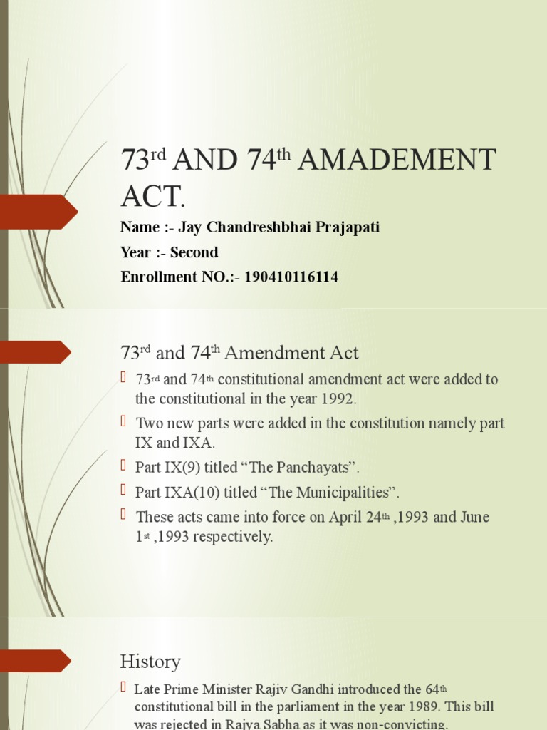 73 AND 74 Amadement Act.: RD TH | Download Free PDF | Government Of ...