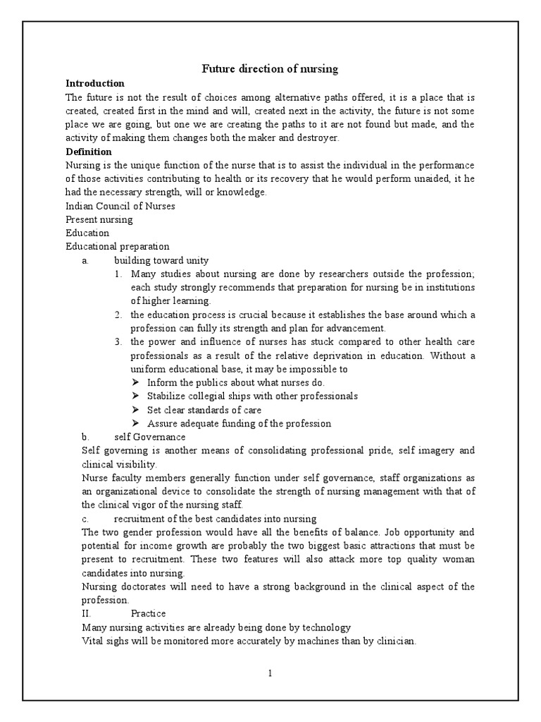 Future Direction of Nursing | PDF | Nursing | Health Care