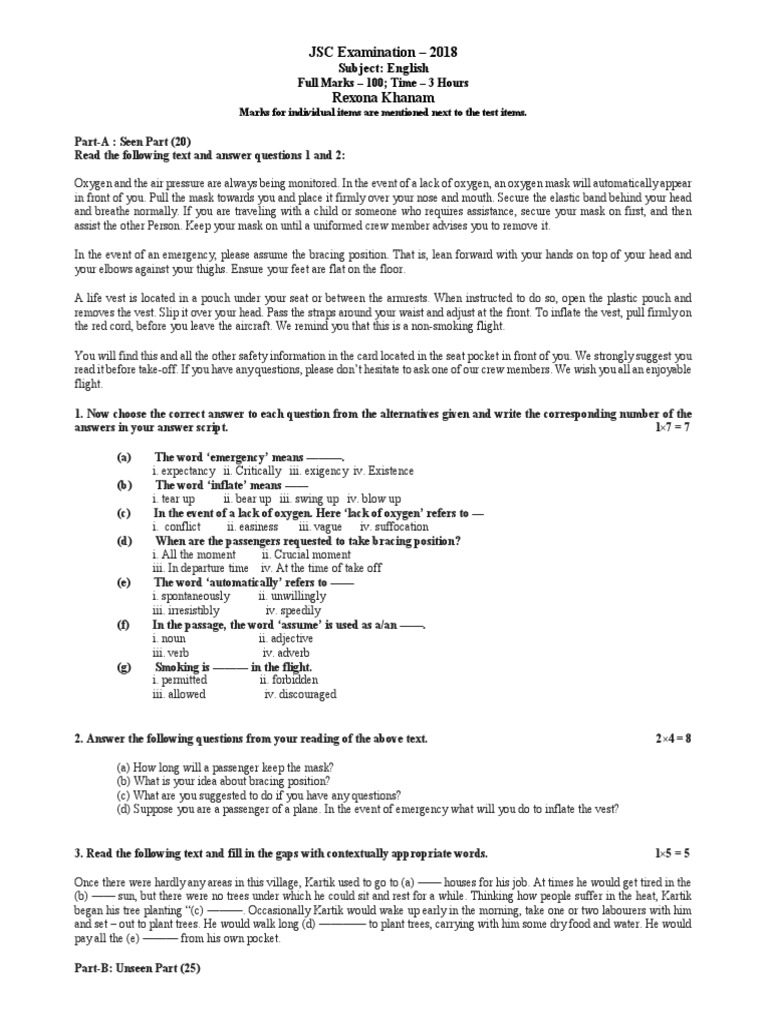 Class 8 English Model Question Paper | PDF | Lord Byron | Salt