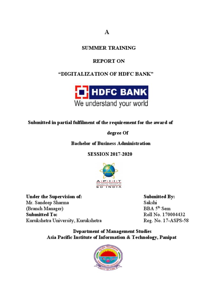 Digitalization of HDFC Bank Report | PDF | Vocational Education ...