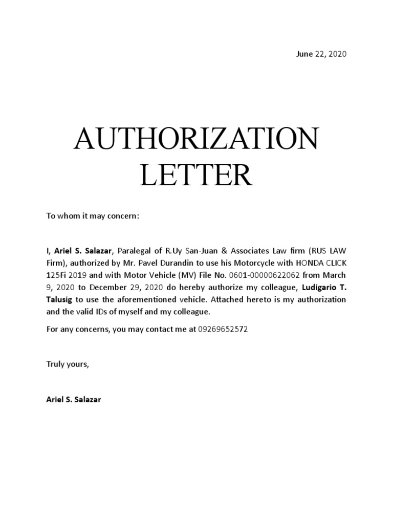 Authorization Letter | PDF