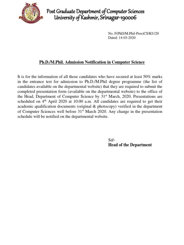 Admin Computer Science Depatrment Advertisment 1 | PDF