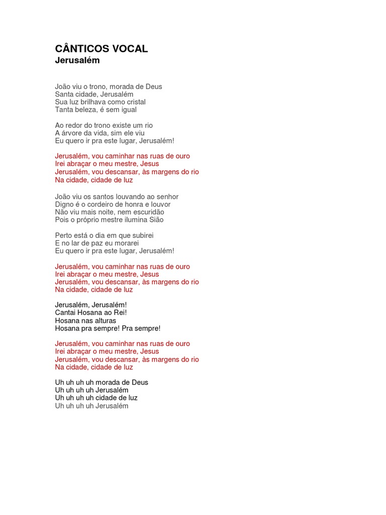 Cânticos Vocal - Jerusalém (Letra) PDF | PDF
