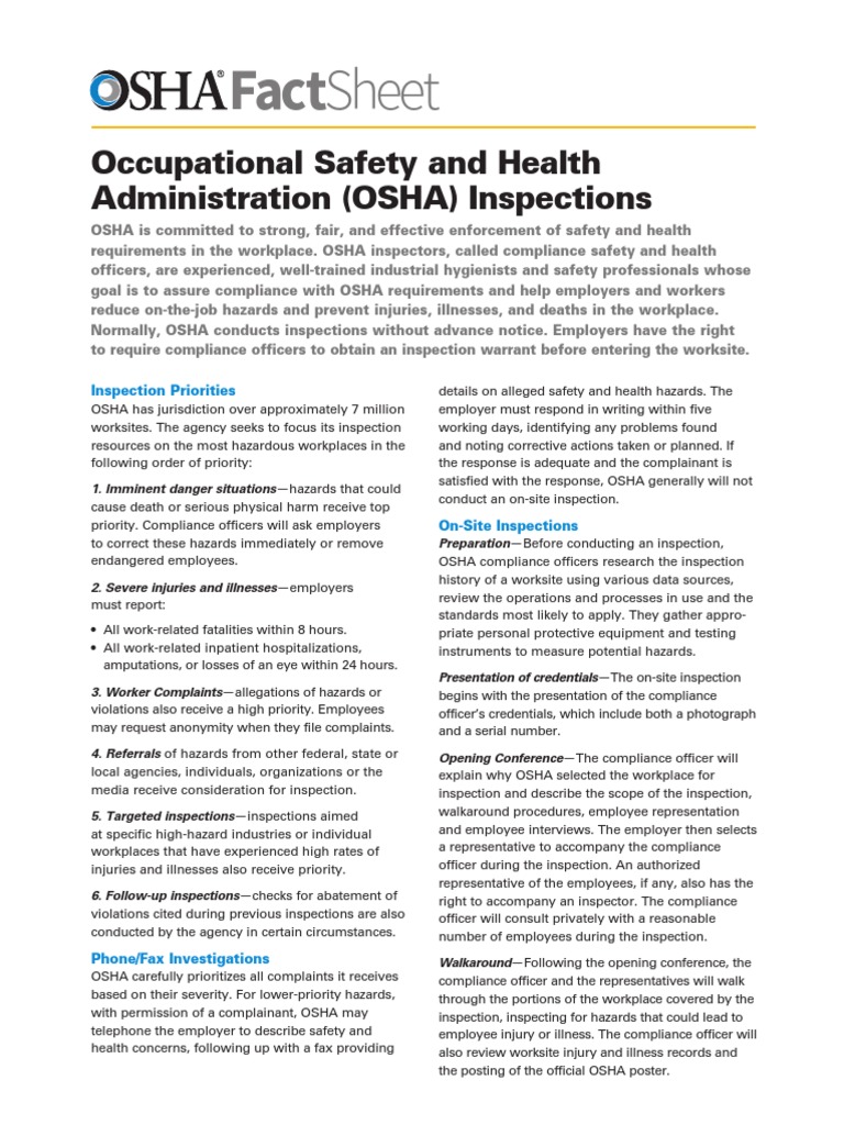 Factsheet: Occupational Safety and Health Administration (Osha ...