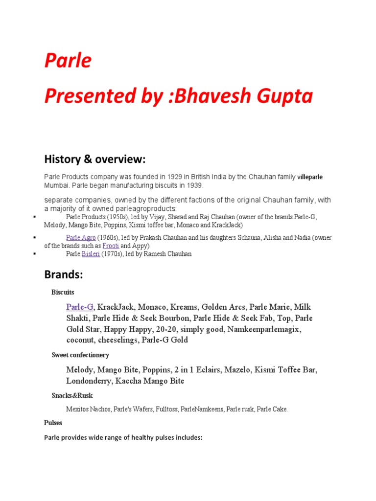 Parle Presented By:bhavesh Gupta: History & Overview | PDF | Swot ...