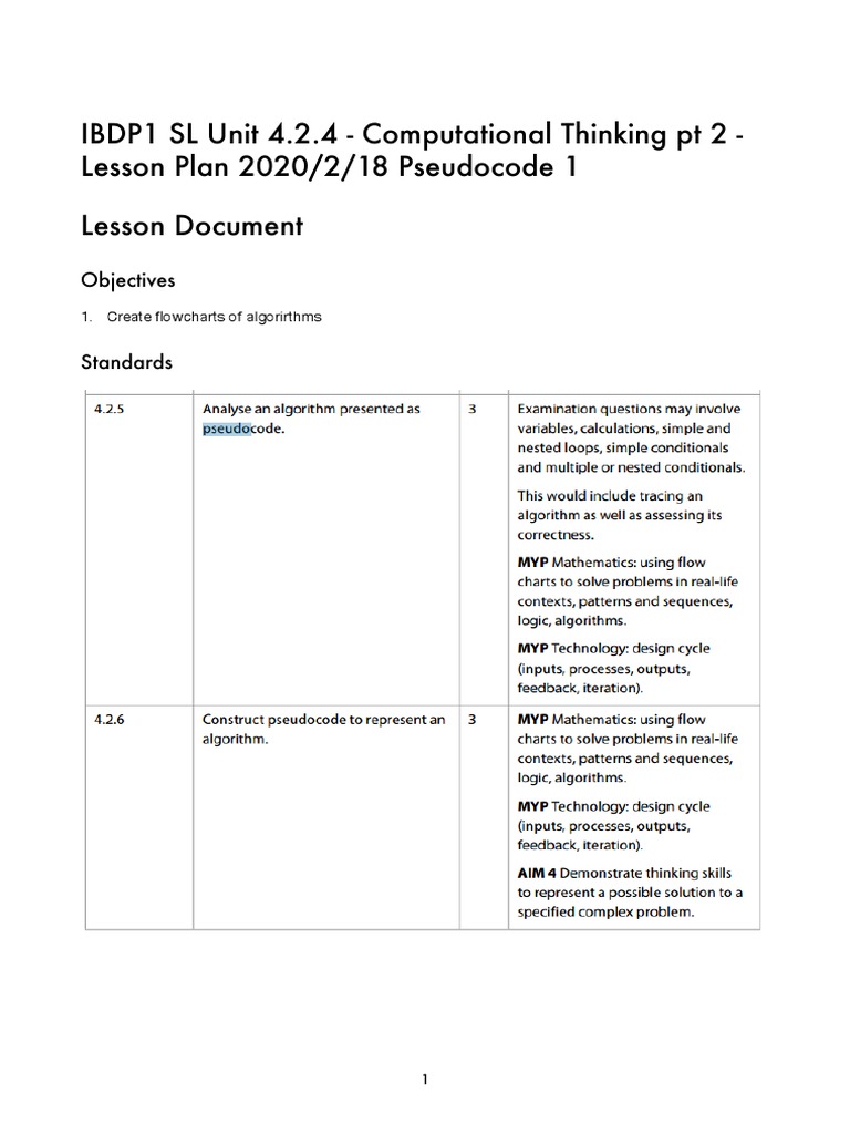 Ibdp1 Sl Unit 424 Computational Thinking Pt 2 Lesson Plan 2020 2 18 Pdf Software