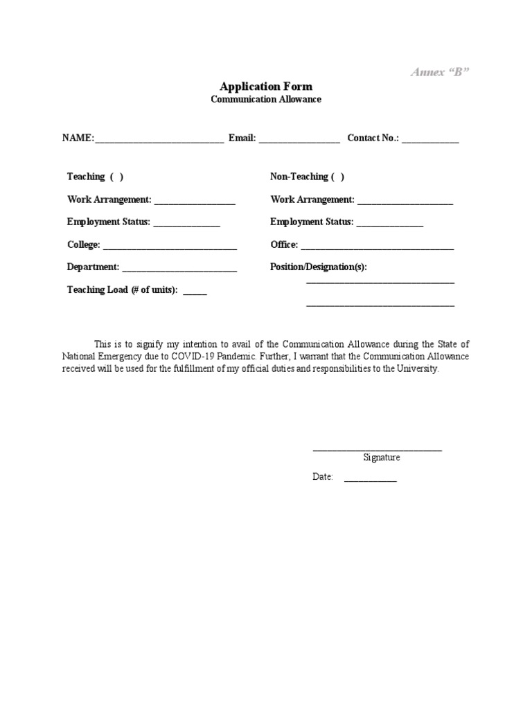 Communication Allowance Application Form 1 | PDF