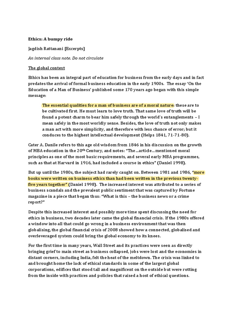 Ethics: A Bumpy Ride: An Internal Class Note. Do Not Circulate | PDF ...