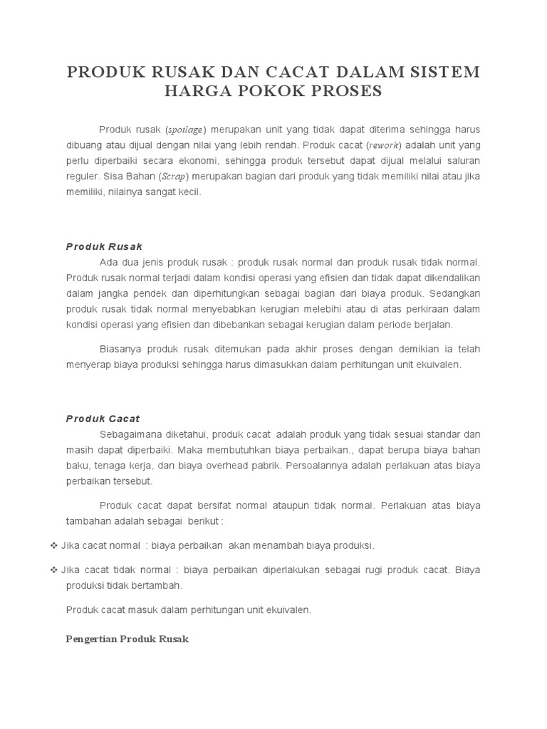 Produk Rusak Dan Cacat Dalam Sistem Harga Pokok Proses | PDF