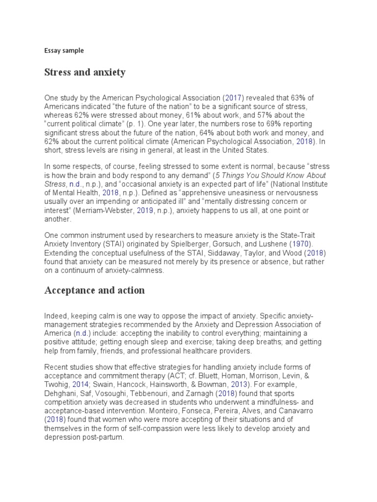 Stress and Anxiety: Essay Sample | PDF | Anxiety | Stress (Biology)