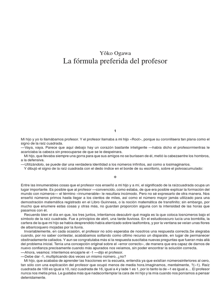 03 - Yoko Ogawa - La Formula Preferida Del Profesor | PDF | Raíz ...