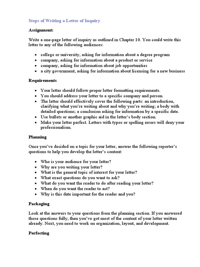 Steps of Writing A Letter of Inquiry | PDF | Business