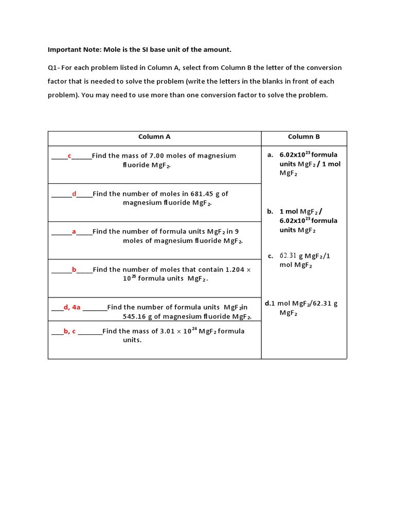 Mole Conversion Factors and Calculations | PDF
