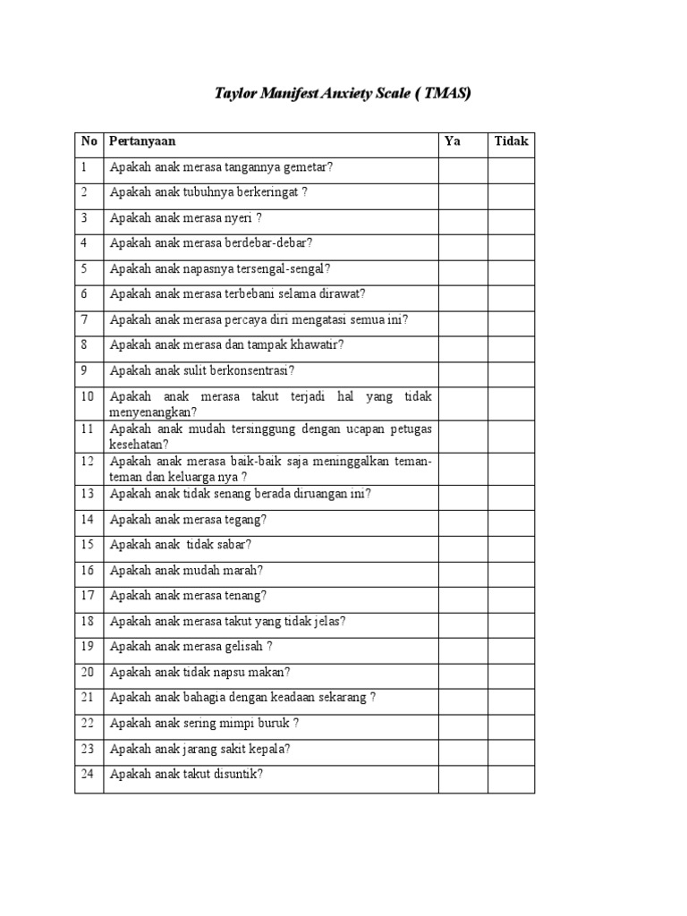 Taylor Manifest Anxiety Scale | PDF