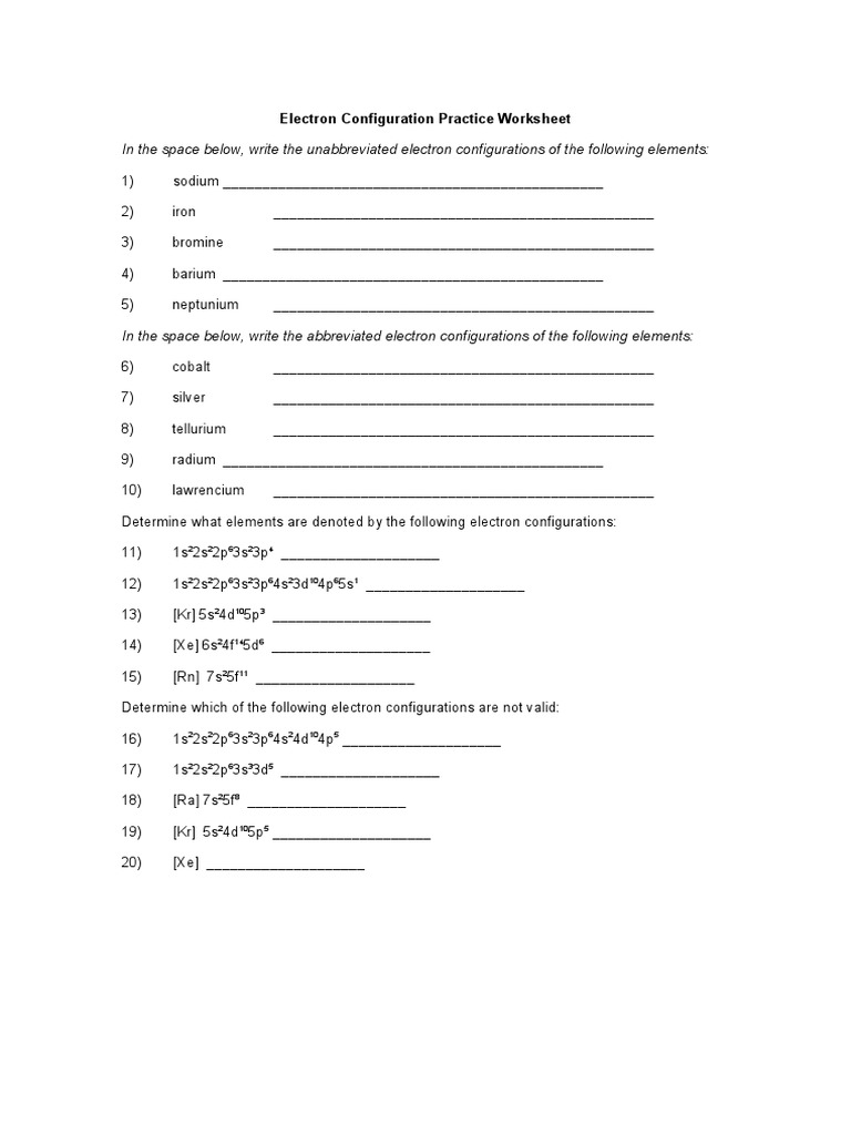 Electron Configuration Practice Worksheet | PDF