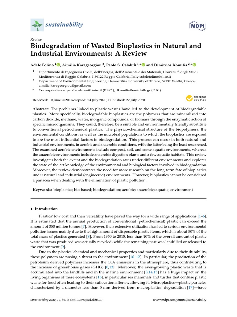 Biodegradation Ofwasted Bioplastics in Natural and | PDF | Biodegradation | Plastic