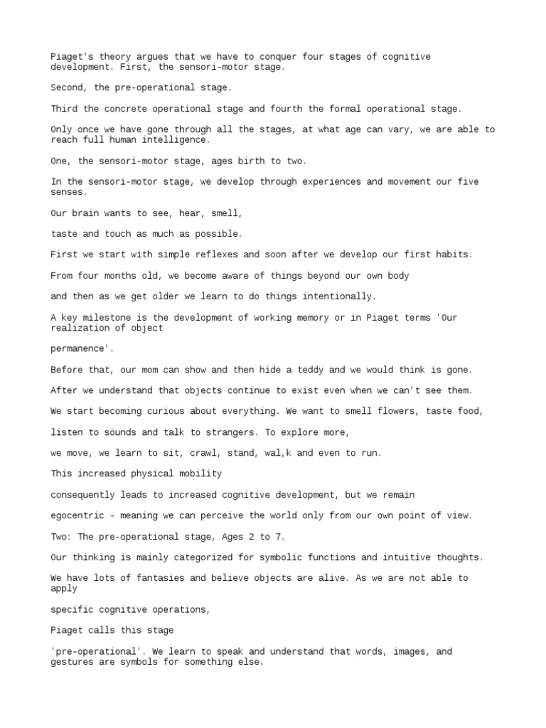 Piaget's Theory of Cognitive Development - English | PDF | Metaphysics ...