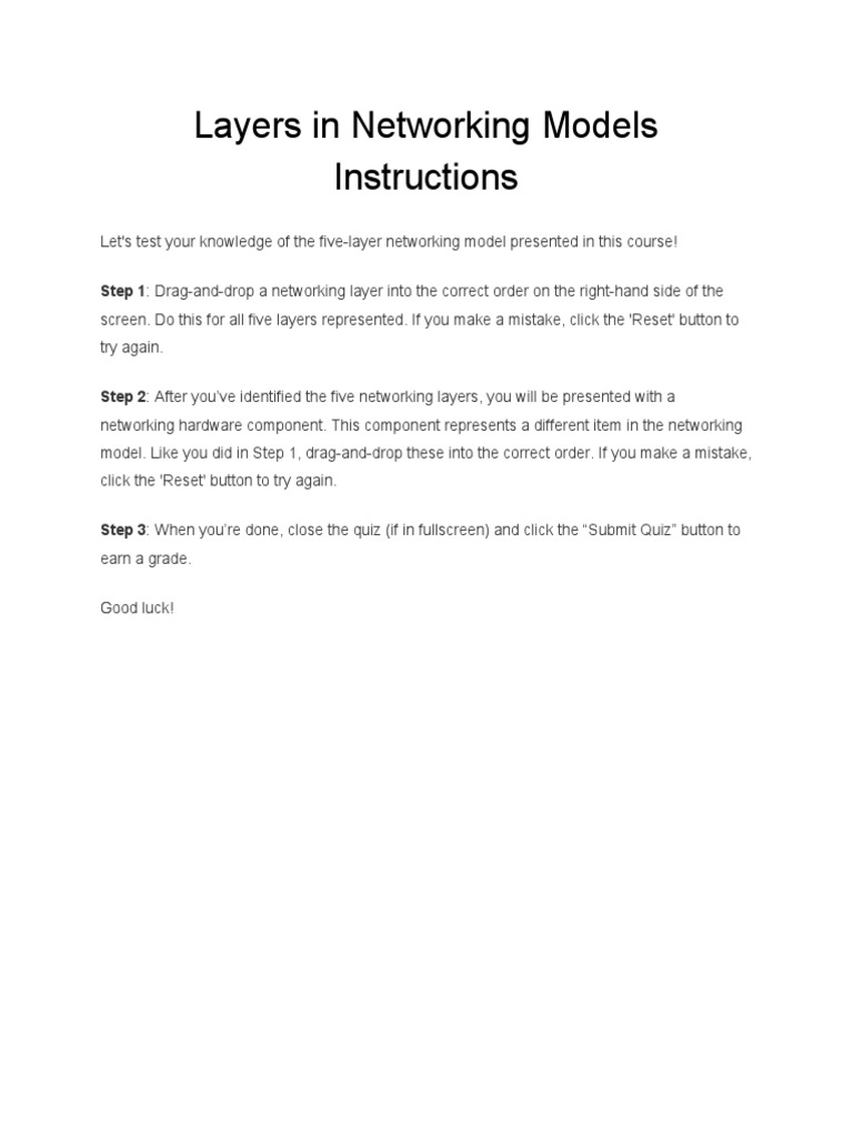 HWkRMRjxEeisnApcSSA8lg - Layers in Networking Models Instructions PDF | PDF