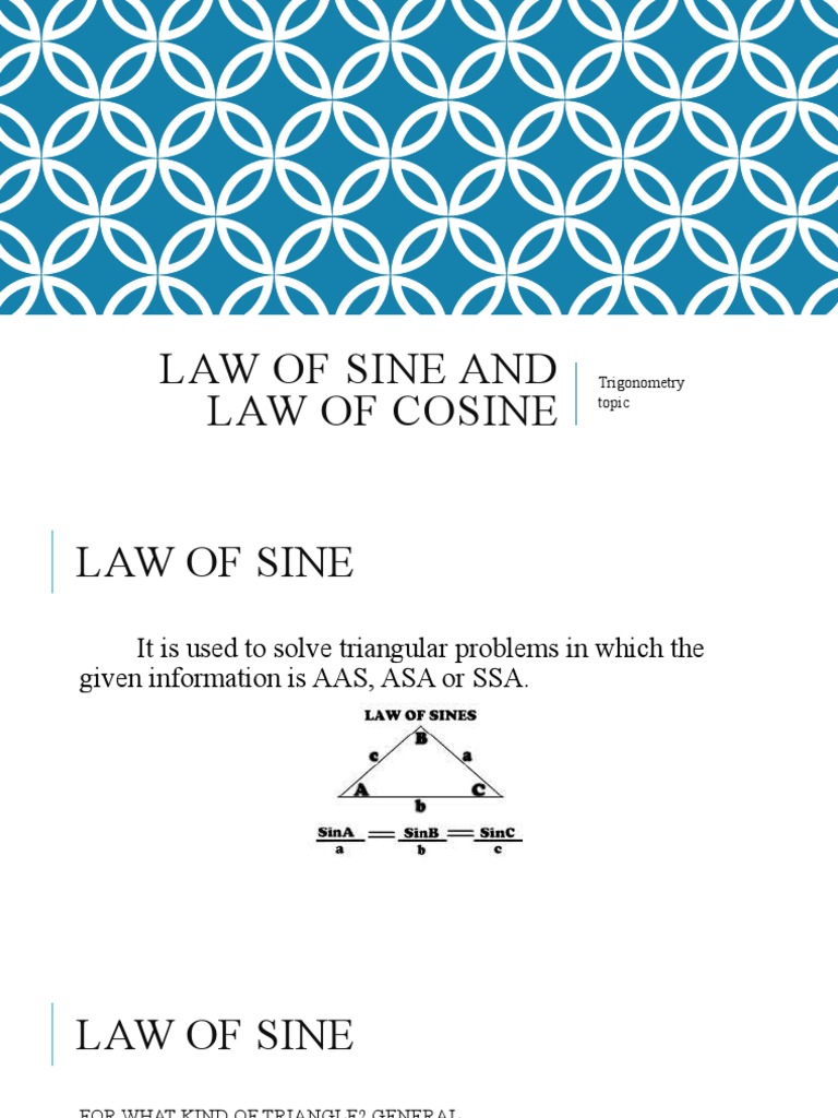 Law of Sine and Law of Cosine: Trigonometry Topic | PDF | Sine ...