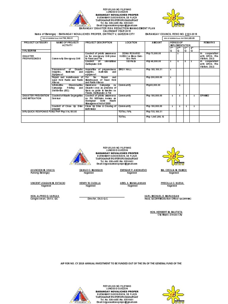Barangay Disaster Risk Reduction Management Plan | PDF | Emergency ...