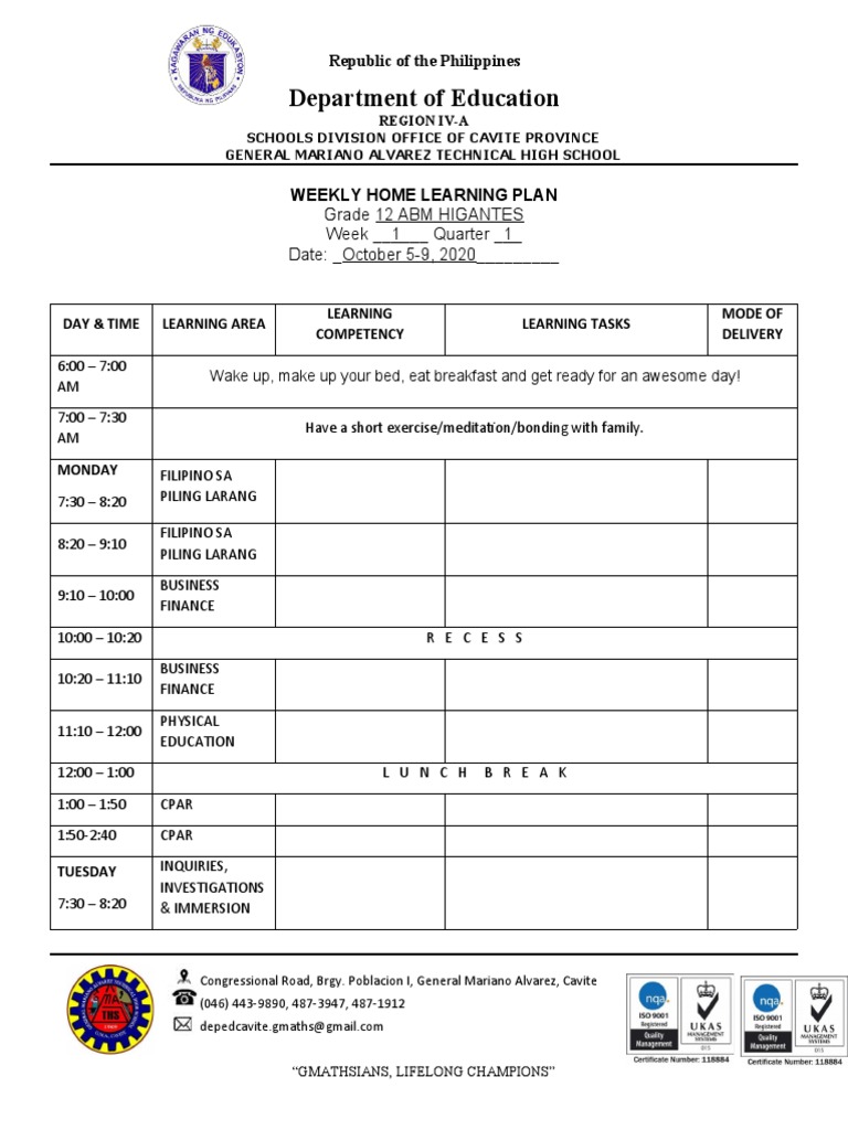 Department of Education: Grade 12 Abm Higantes Week - 1 - Quarter - 1 ...