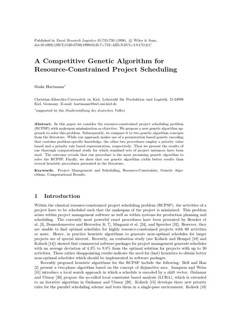 Genetic Algorithm for Project Scheduling | PDF | Genetic Algorithm ...