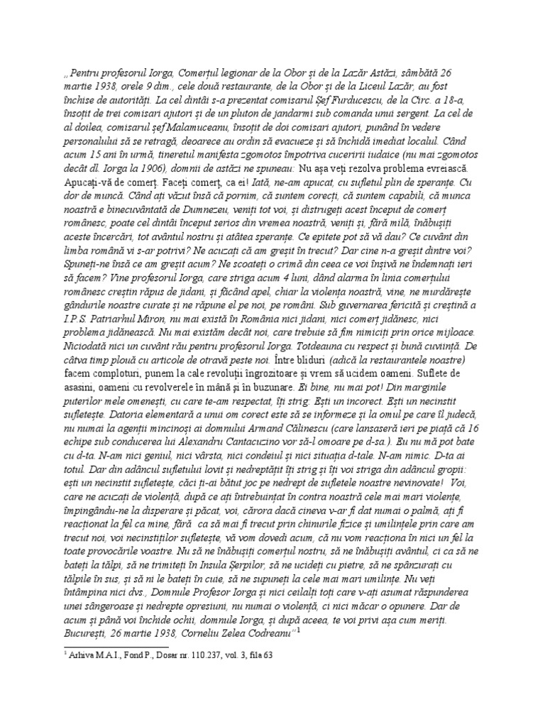 Scrisoarea Lui Codreanu Că | PDF