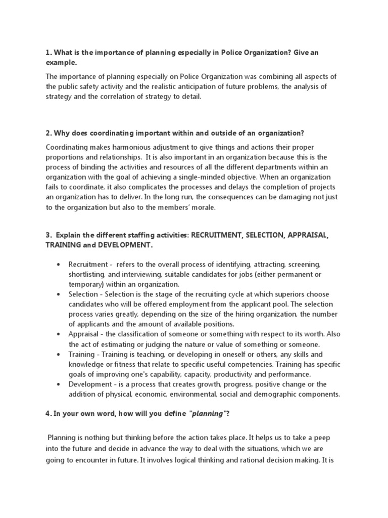 Importance of planning in police organization | PDF | Recruitment ...