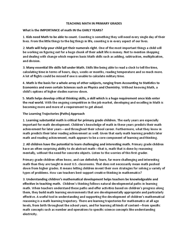 Teaching Math in Primary Grades | PDF | Constructivism (Philosophy Of ...