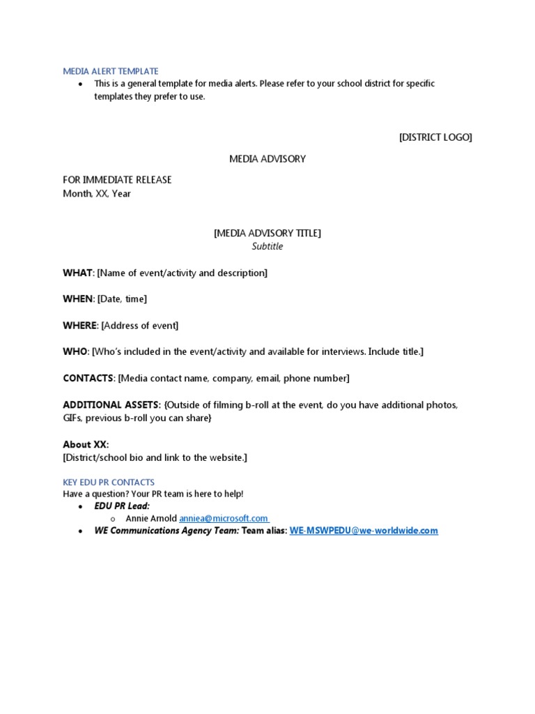 MIE PR Toolkit - Media Alert Template | PDF
