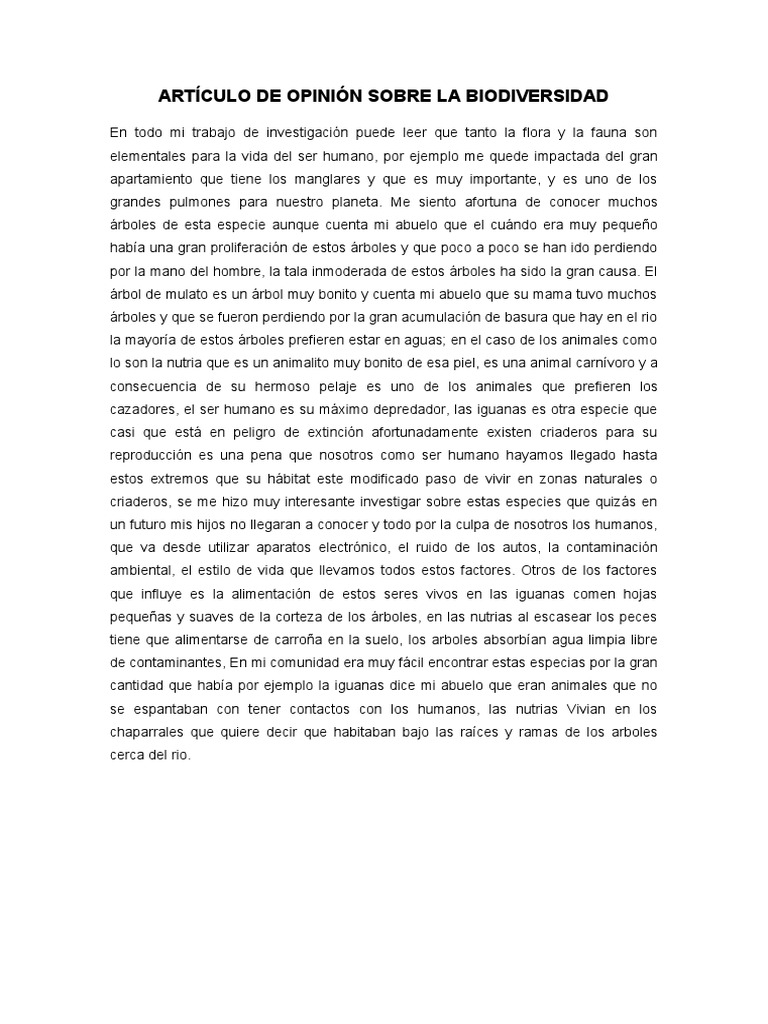 Artículo de Opinión Sobre La Biodiversidad | PDF