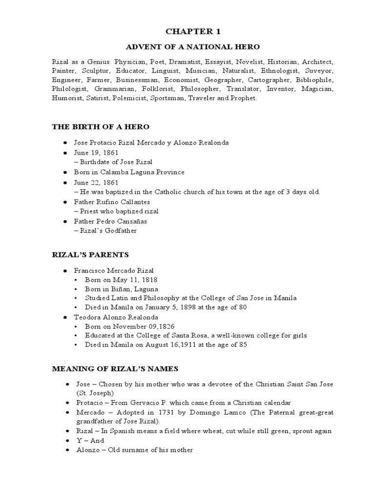 Chapter 1-3 of Life and Works of Rizal | PDF