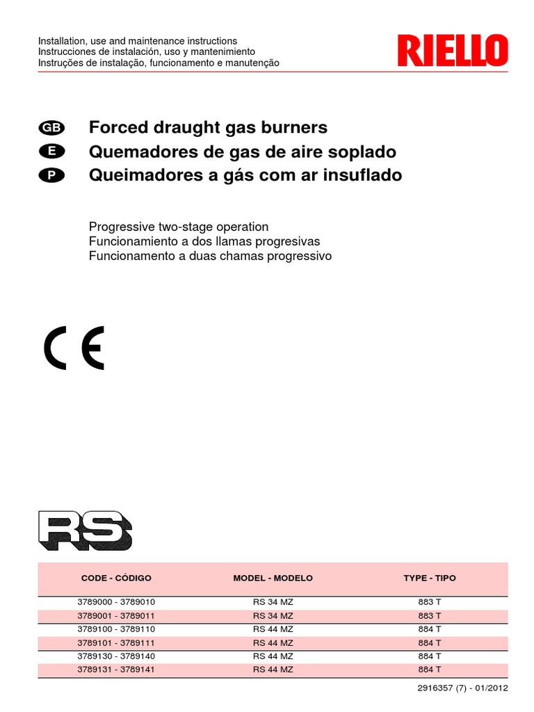 Riello RS 44 MZ Burner Manual | PDF | Boiler | Switch