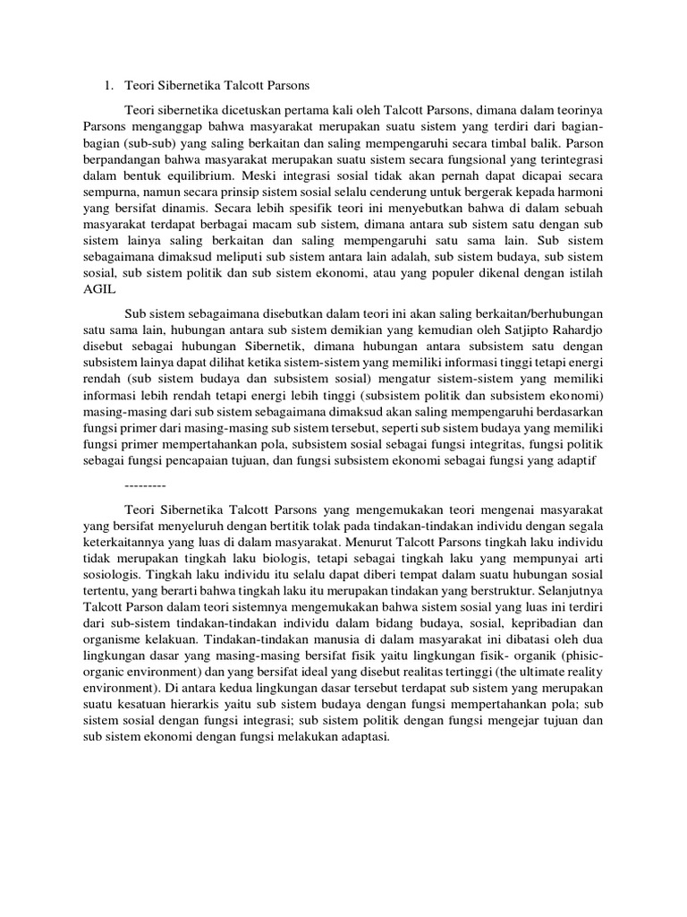 Teori Sibernetika Talcott Parsons | PDF