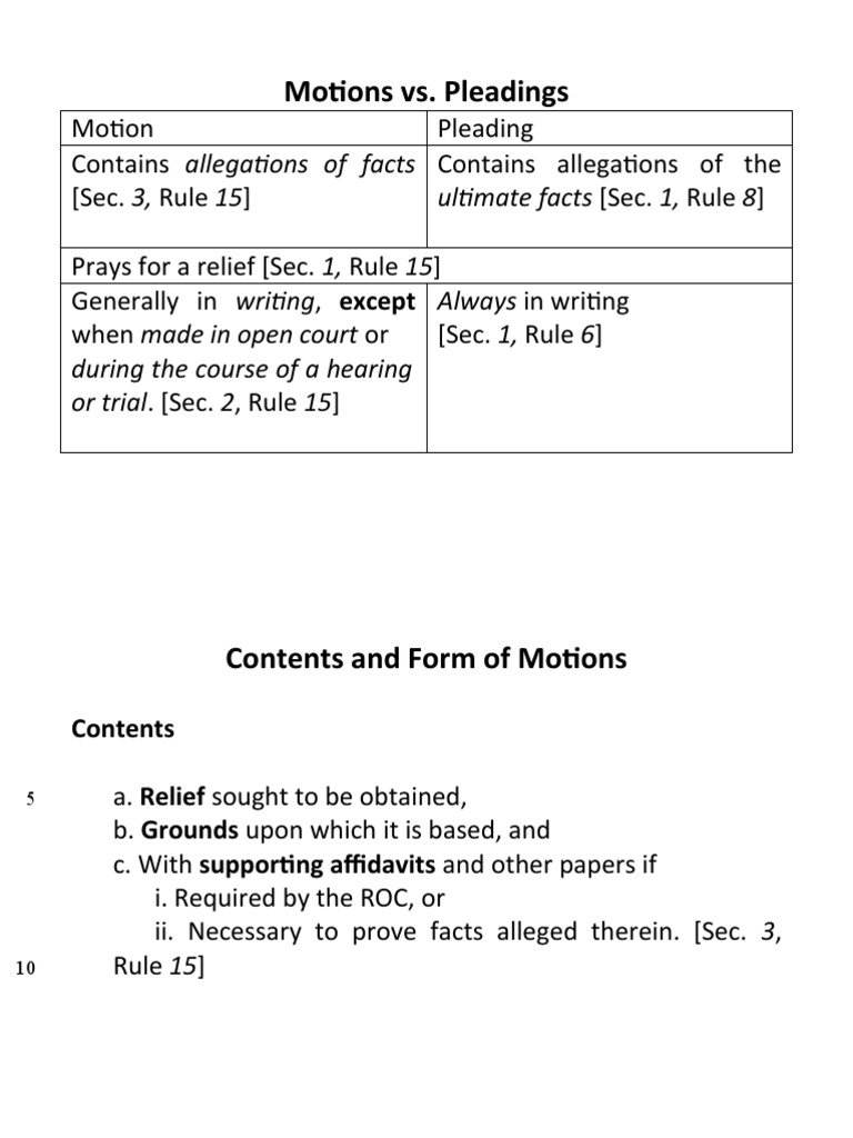 Motions vs. Pleadings | PDF | Pleading | Deposition (Law)