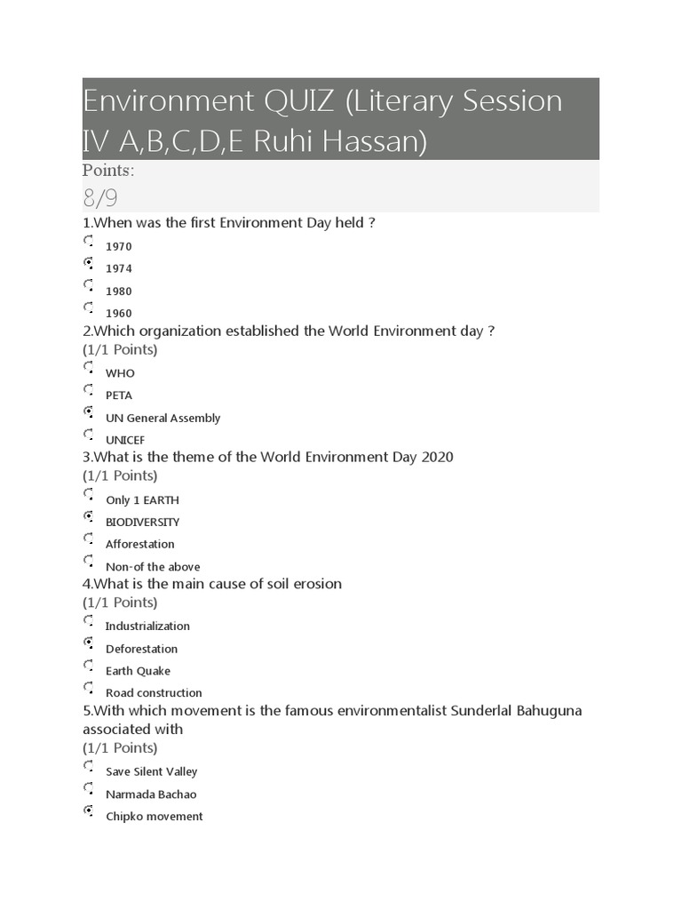Environment Quiz: Test Your Knowledge | PDF