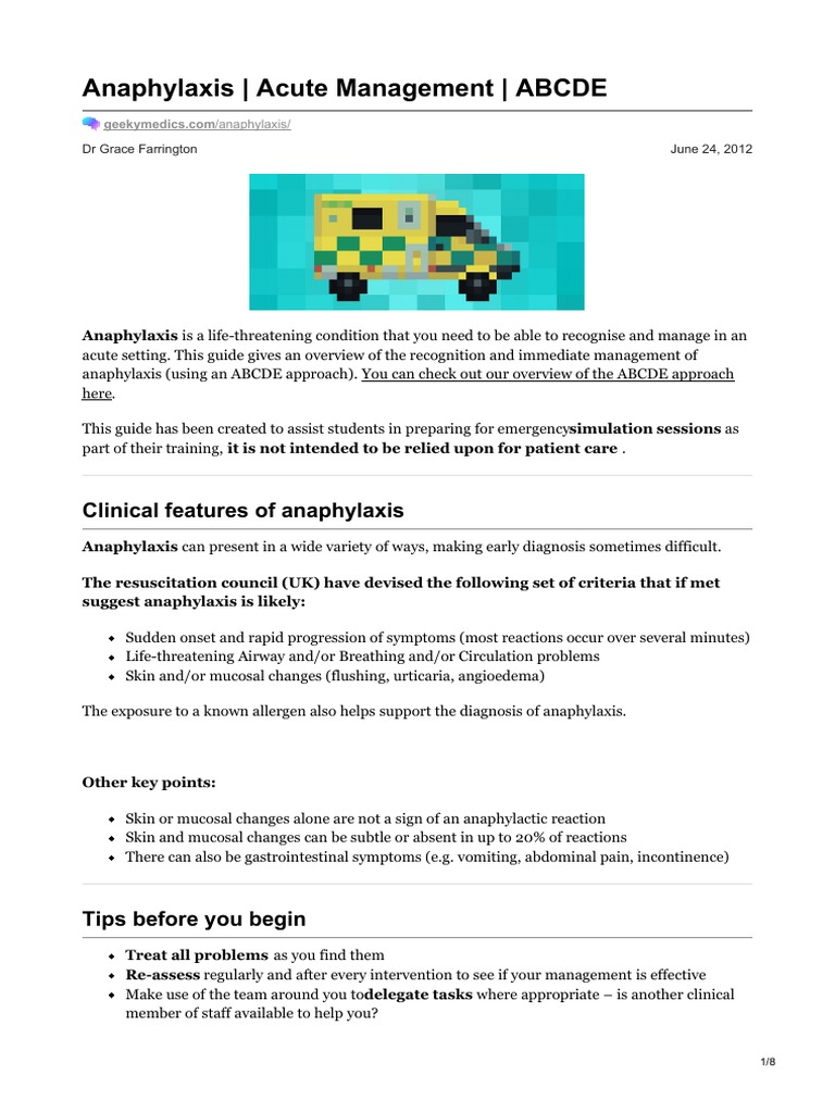 Anaphylaxis Acute Management ABCDE | PDF | Cardiopulmonary ...