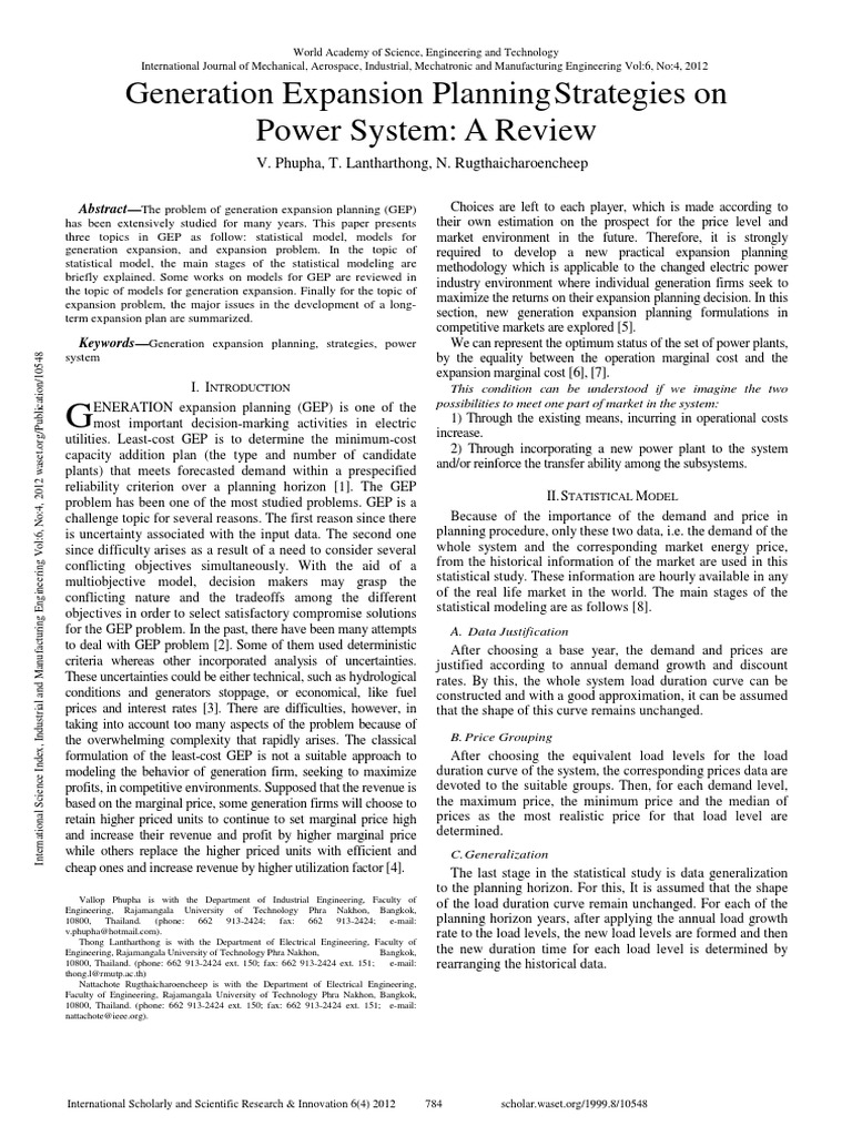 Generation Expansion Planning Review Pdf Mathematical Optimization Photovoltaics