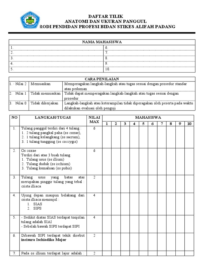 Daftar Tilik Panggul | PDF