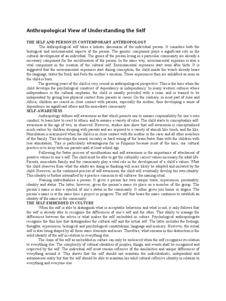 Anthropological View of Understanding The Self | PDF | Self | Self ...